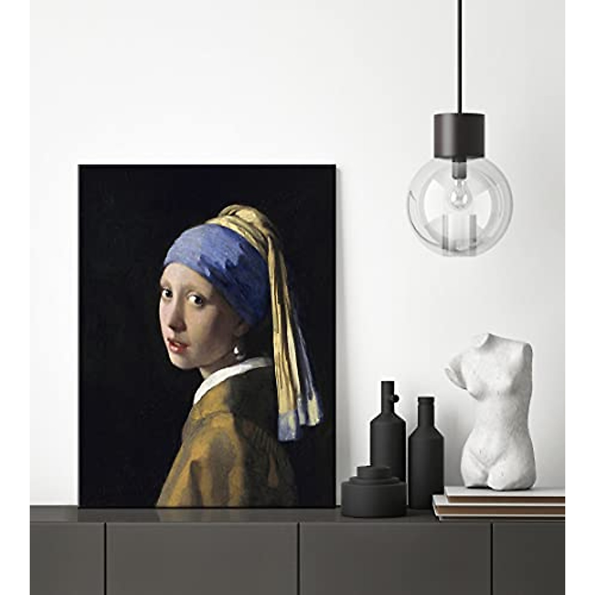 Wieco Art The Girl with a Pearl Earring by Jan Vermeer Oil Paintings Reproduction Canvas Print HD Prints Artwork for Home & Office Decoration