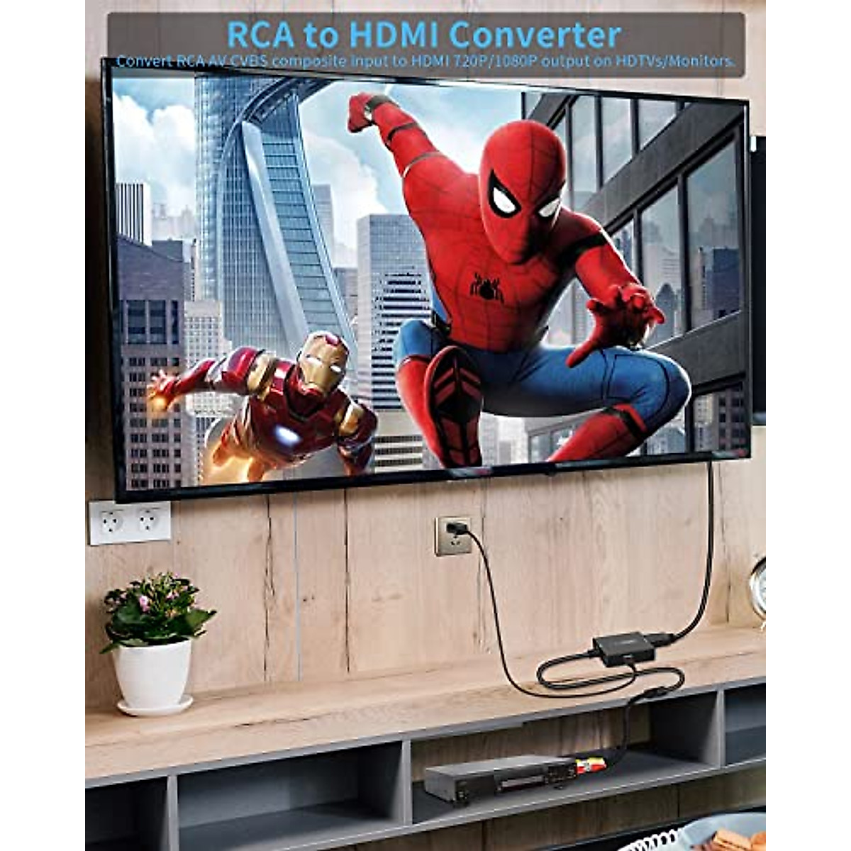 Uzifhdhi RCA to HDMI Converter, AV to HDMI Converter Supports PAL/NTSC for PS2/VHS/VCR/Blue-Ray DVD ect.