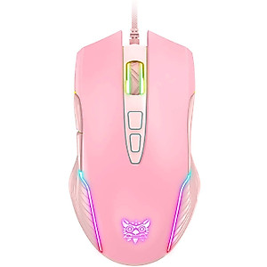 SIMGAL RGB Gaming Mouse Wired, USB Optical Computer Mice with RGB Backlit, 6 Adjustable DPI Up to 6400, Ergonomic Gamer Laptop PC Mouse with 7 Programmable Buttons for Windows Vista Linux (Pink)