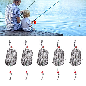 SPYMINNPOO Fishing Bait Cage, 5Pcs Fishing Bait Cages Lure Cage Stainless Steel Fishing Trap Basket Feeder Holder Vehiclemirror Other Fishing Tools and Accessories(M£©