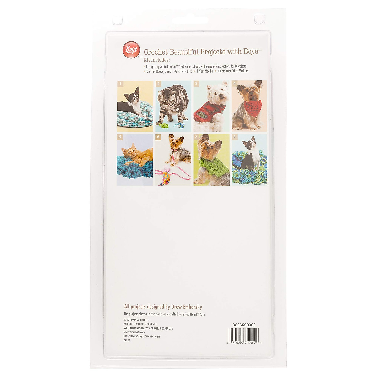 Boye Learn to Crochet Pet Clothing and Accessories Pattern Kit, 8 Projects