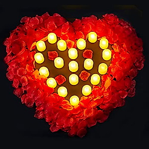 3000 PCS Artificial Silk Red Rose Petals and 20 PCS LED Candles Battery Flameless Flickering Candle Decoration for Romantic Night, Wedding, Event, Party, Decoration