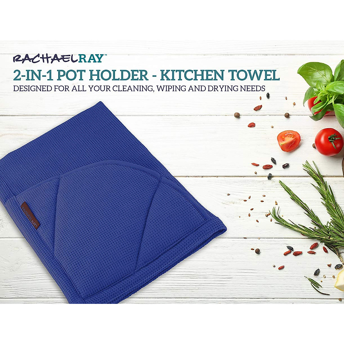 Rachael Ray Multifunctional 2-in-1 Moppine, Ultra Absorbent Kitchen Towel & Heat Resistant Pot Holder, Blue