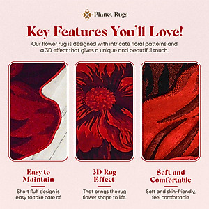 Flower Rug 2ft Round Area Rugs Cute Plush Flower Shaped Rug Circle Girly for Bedroom Floor Living Room Carpet 305 Red