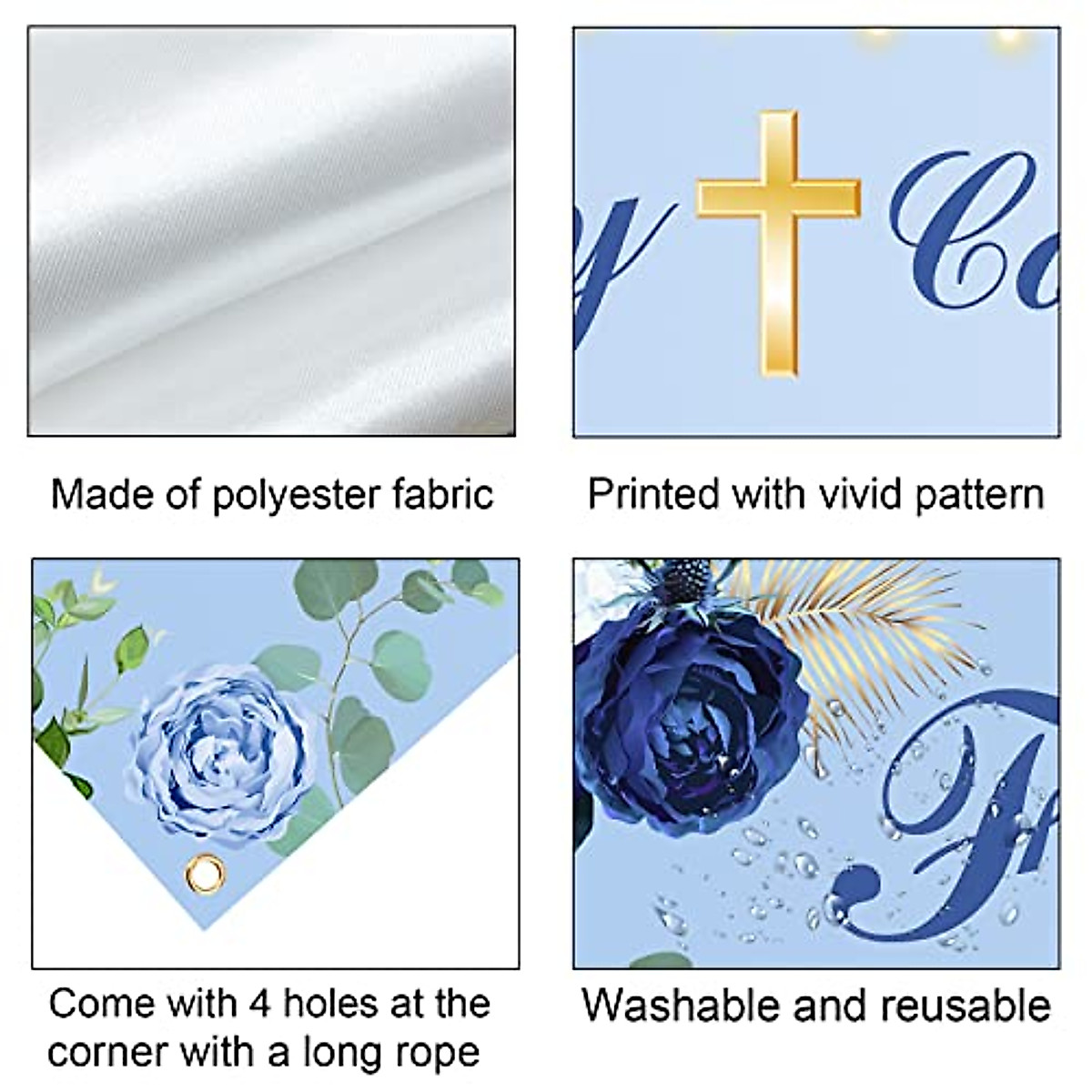 Labakita Large First Holy Communion Banner, Baptism Decorations for Boys or Girls, Baptism / Christening / Baby Shower Party Decorations, Blue