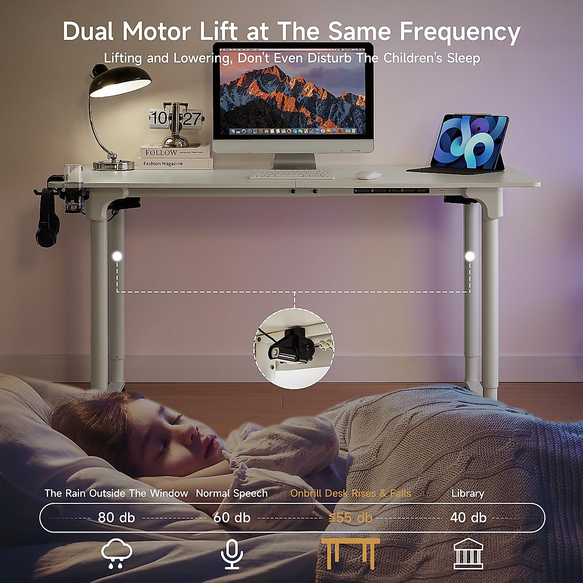 ONBRILL Standing Desk with 4 Legs, 71x32 Inch Rectangle Desk with Memory Controller & Dual Motors, Stand Up Desk Height Adjustable from 28" to 46" for Home Office Desk & Computer Workstations, White