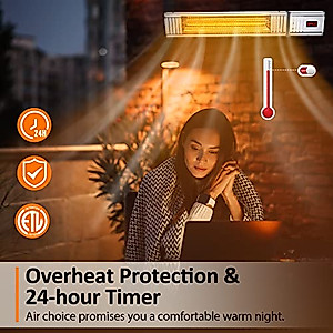 Patio Heater-Air Choice Electric Infrared Heater 1500W Wall Mounted Indoor Outdoor, Quiet Instant Heating with LCD Display Remote Control Full Protection, Space Heater for Large Room Garage Backyard