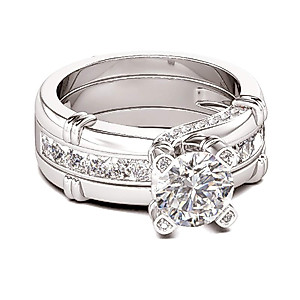 Set and 2 in with Zircon Fashion Versatile 1 Creative Ring Combination Ring Rings (Silver-B, 11)