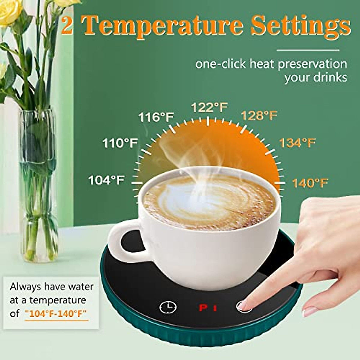 Candle Warmer/Coffee Warmer, 8H Auto Shut Off 1-12H Timer Candle Wax Warmer, 2 Temp Setting 122/140℉ Candle Warmer Plate, Mug Warmer for Coffee, Tea