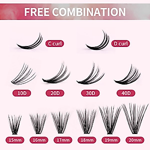 Individual Lashes 240Pcs DIY Eyelash Extension 30D+40D C Curl Mixed 15-20mm Cluster Lashes Natural Wispy Reusable Mink Lash Cluster at Home by FADVAN (30D+40D-0.07C, 15-20mm)