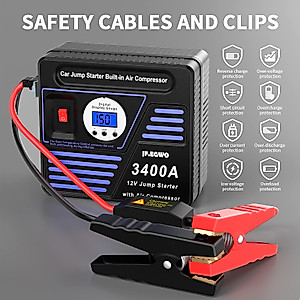 JF.EGWO Portable Car Jump Starter with Air Compressor, 1000 AMP Lithium Car Jump Starter for Up to 8.5L Gas or 8.0L Diesel Engine, 150 PSI Tire Inflator Pump, USB Charging Ports and 2 LED Light