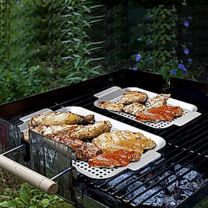 Grill Basket Set of 2 - Nonstick Grilling Tray Durable Grill Pans with Holes for Outdoor Grill Small and Big Topper Baskets BBQ accessories for Vegetable, Fish, Meat, Seafood 11"x7" & 14"x10"