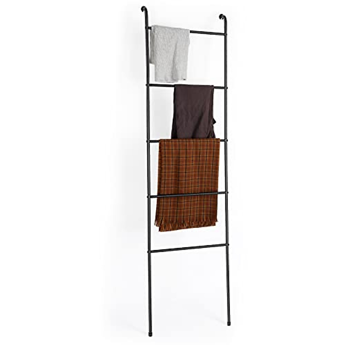 Towel Blanket Ladder Black Metal Blanket Ladder Holder and Free Standing Towel Rack 2 Tier Towel Holder Stand Hand Towel Drying Rack Black