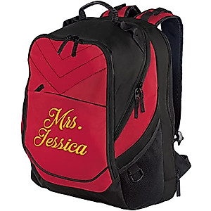 TEEAMORE Custom Travel Laptop Backpack Add Your Embroidered Text Computer Water Resistant Bag Chili Red Black