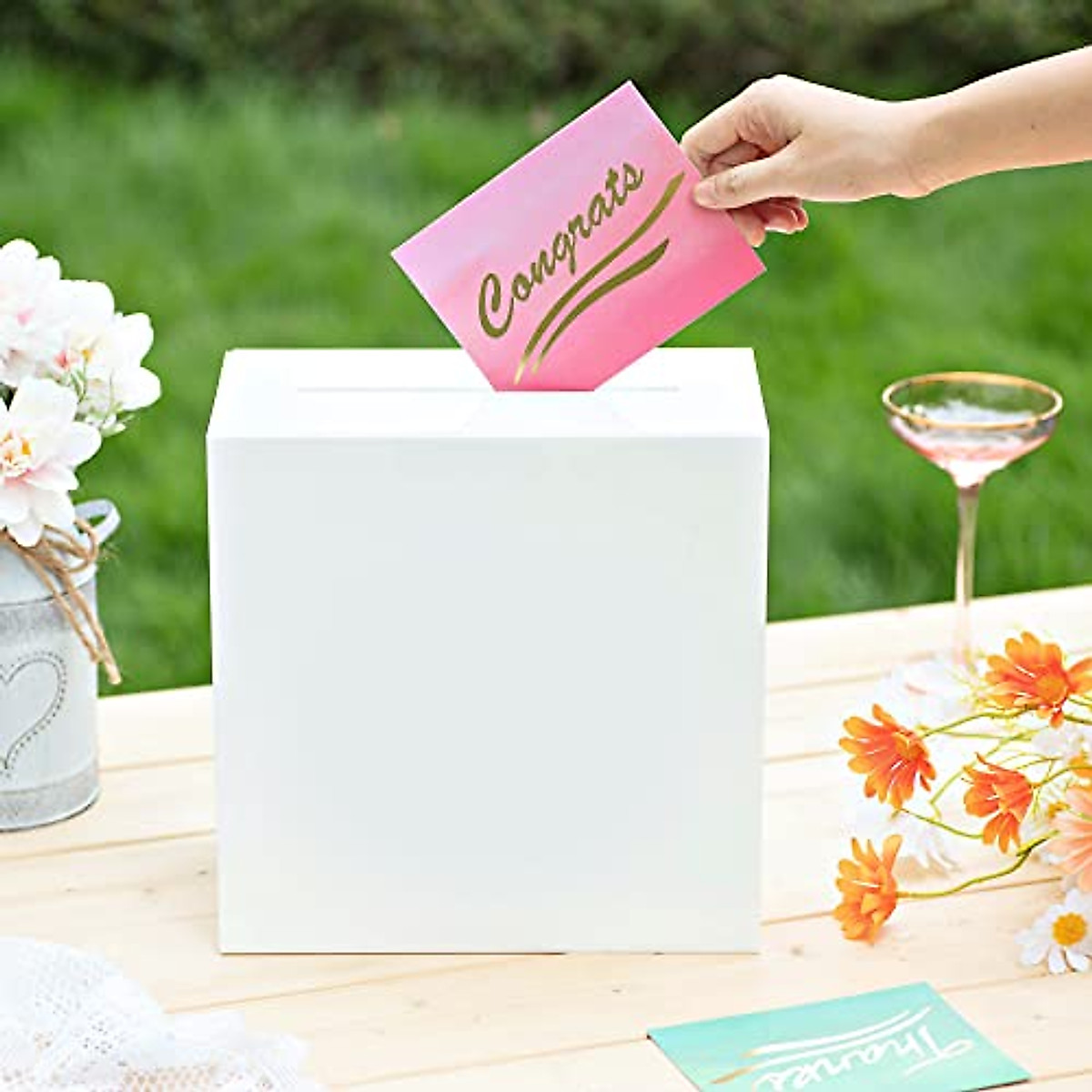 UNIQOOO White Acrylic Card Box w/Slot, Thick DIY Wedding Box Blank No Print, Large 10x10x5.5 in, for Reception Decoration Fundraiser Money Box Election Ballot Graduation Keepsake Party Favor