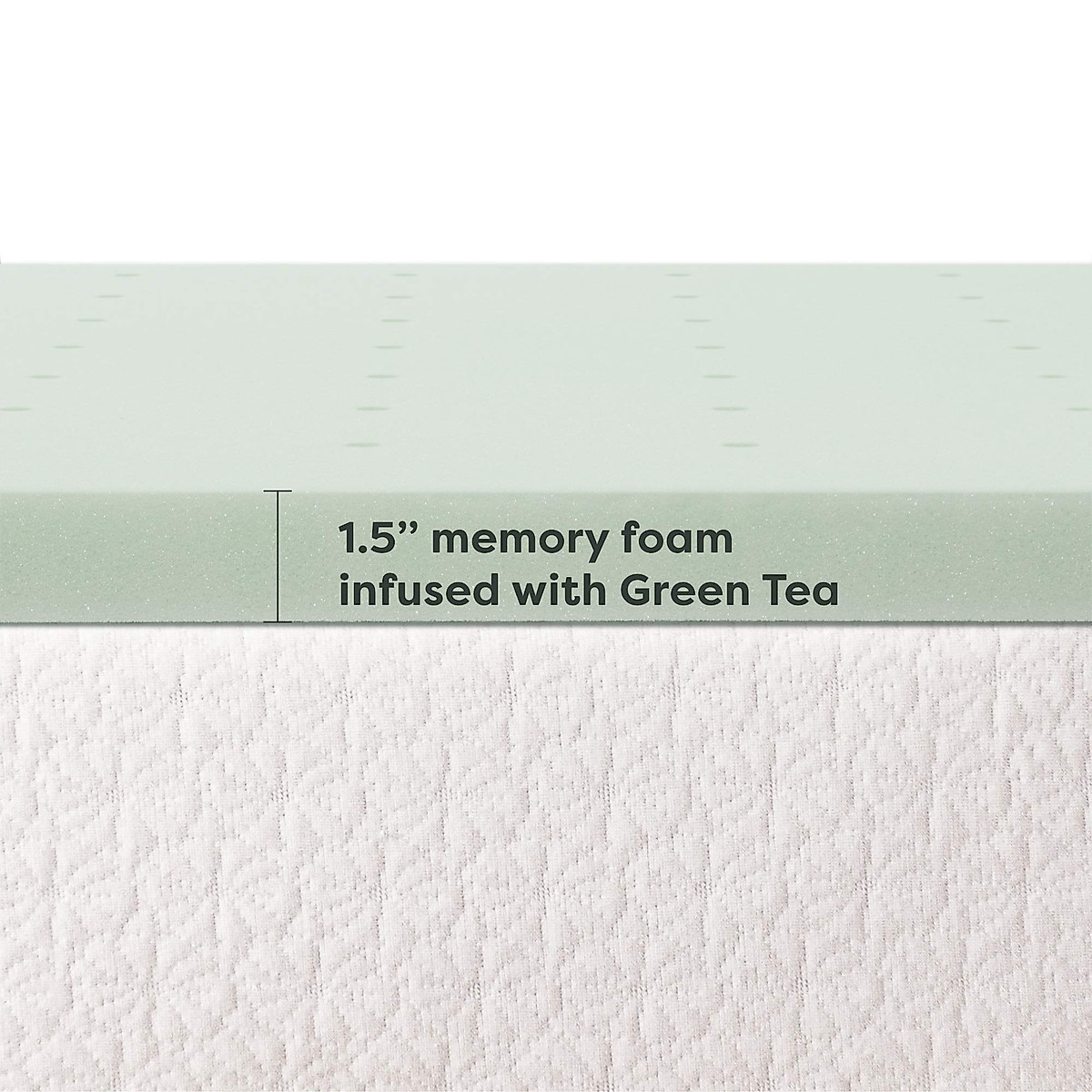 Best Price Mattress 1.5 Inch Ventilated Memory Foam Mattress Topper, Calming Green Tea Infusion, CertiPUR-US Certified, Short Queen