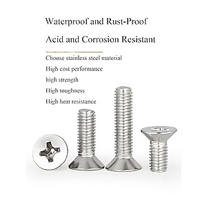 COYOUCO 500 PCS M5 X 6/8/10/12 Mm Flat Countersunk Head Machine Screws, Phillips Drive, 304 Stainless Steel, Full Thread,M5*12 500