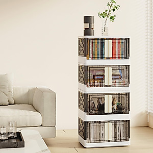 BOQORAD Collapsible Storage Bins, 10Gal,Clear Wardrobe Closet Organizer with Wheel,Stackable,Foldable,Plastic Storage Container with Door, Storage for Books,Toys,Clothes,etc. (1 Tier)