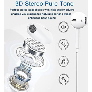 Apple Earbuds for iPhone Headphones Wired, Earphones with Lightning Connector [MFi Certified] Built-in Microphone & Volume Control, Noise Isolating Headsets for iPhone 14/13/12/11/XR/XS/X/8/7/SE-White