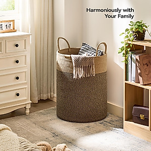 Nunsino 95L Laundry Hamper Basket,Baby Nursery Woven Storage Basket for Toys Bin,Pillows,Blankets,Clothes,Dark&Brown