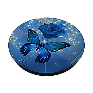 Rose Butterfly Flower Cell Phone Button Pop Up Holder Blue PopSockets Grip and Stand for Phones and Tablets