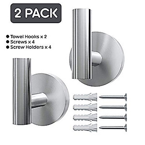 Brushed Nickel Bathroom Towel Hooks Rust Proof Stainless Steel Heavy Duty Clothes Coat Robe Holders 2 Pack Wall Mounted Hooks for Bedroom Kitchen Hotel Outdoor