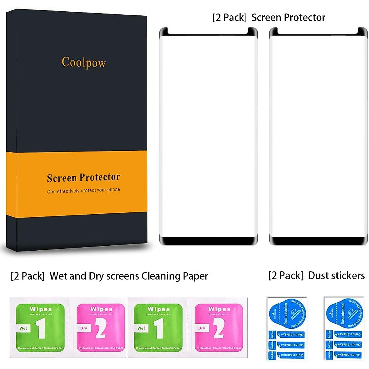 【2-PACK】Coolpow Designed for Samsung Galaxy Note 9 Screen Protector, Case Friendly, Anti-Bubble, 3D Curved, Full Coverage, 9H Hardness, HD Clear, Note 9 Screen Protector Tempered Glass Cell phone Film