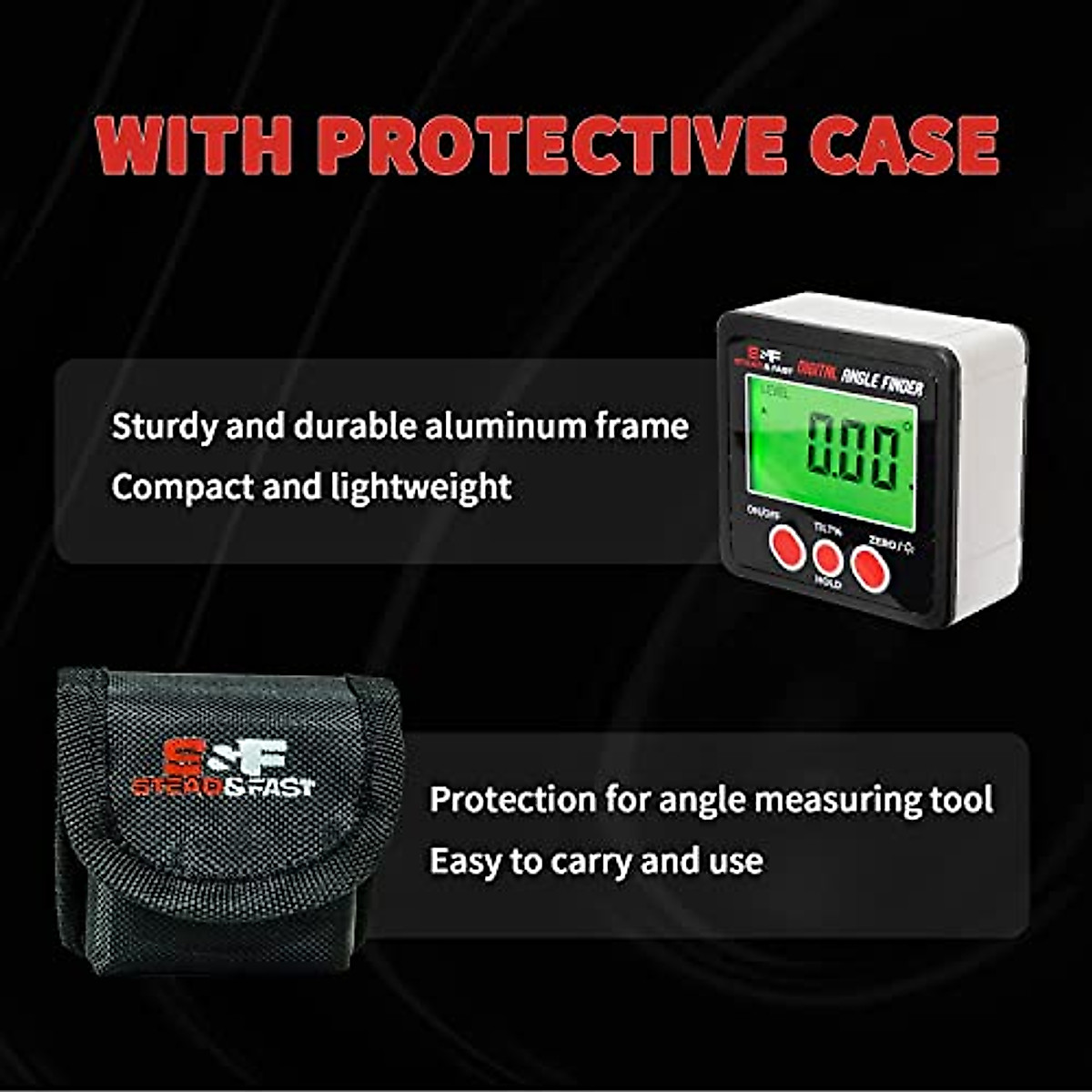 S&F STEAD & FAST Digital Angle Finder Gauge Magnetic Protractor Inclinometer Angle Cube Level Box with Magnetic Base and Backlight on Demand for Woodworking,Table Saw,Construction