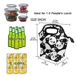 Wamika Cute Panda Lunch Bag Tote Lunchbox Handbag, Black White Women Insulated Food Container Gourmet Cooler Warm Pouch For School Work Office