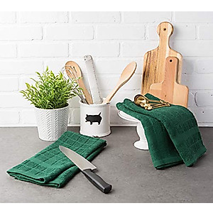 DII Basic Terry Collection Windowpane Dishtowel Set, 16x26, Dark Green Solid, 4 Piece