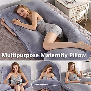 DEXBEXS Pregnancy Pillows, J Shaped Full Body Maternity Pillows witn Removable Cover, Support for Back, Legs, Belly, Hips, Pregnancy Pillows for Pregnant Women (Grey)