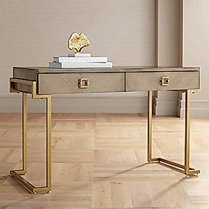 Coast to Coast Wheaton Modern Metal Ash Wood Rectangular Writing Desk 49 1/2" x 23" with 2-Drawer Gold Brown Open Leg for Living Room Bedroom Bedside Entryway House Balcony Office Bathroom