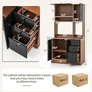 PETSITE Kitchen Buffet Hutch Storage Cabinet, 71'' Freestanding Pantry with 3 Cabinets & Drawers, Adjustable Shelves, Microwave Cupboard for Living Room, Dining Room