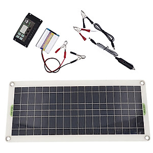 Solar Panel, 12V 30W Portable Solar Panel Kit with 220W Inverter Controller Polysilicon High Efficiency 2 USB Port for RV Boat Car