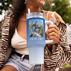 deaokluy Personalized 40 OZ Ice Bully Cup with Handle Straw, Custom Stainless Steel Tumbler with Lid Add Photo Logo Text, Design Travel Coffee Cup, Personalized Present for Friends Birthday Christmas