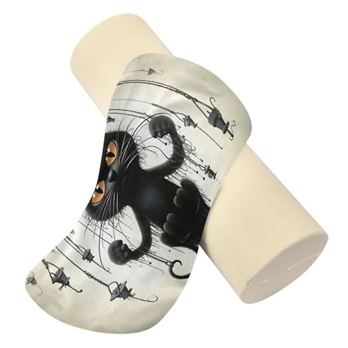 xigua Funny Cat Neck Roll Pillow for Neck Relief with Removable Washable Cover - Memory Foam Round Cylinder Bolster, Ergonomically Designed for Head, Neck, Back, and Legs