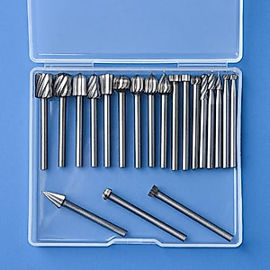 Engraving Router Bit Carving Bits, 20 PCS HSS Rotary Tool Accessories Rotary Bits Burr Set with 1/8’’(3mm) for DIY Woodworking, Carving, Engraving, Drilling
