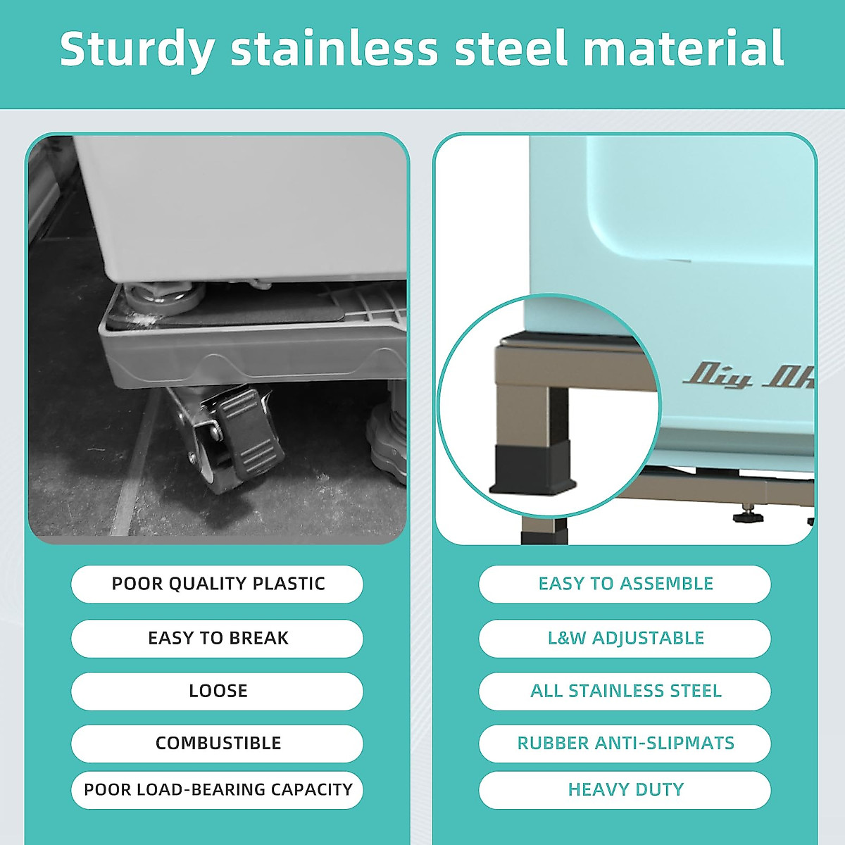 ANBase Heavy Duty All Stainless Steel Fridge Stand Universal Adjustable Washing Machine Refrigerator Stand Base 4 Sturdy Feet for Refrigerator,Washing Machine,and Dryer(Large)