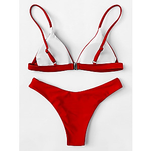 SOLY HUX Bikini Sets for Women Sexy Triangle High Cut Bikini Bathing Suits 2 Piece Swimsuit Solid Red S