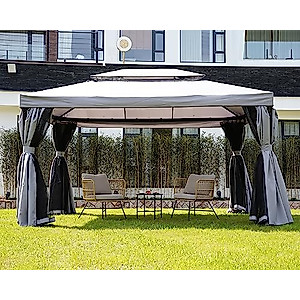 Yangming Gazebo 10X13 ft Outdoor Gazebos Clearance with Outside Mosquito Netting and Curtains for Patio Deck Backyard Garden, Gray