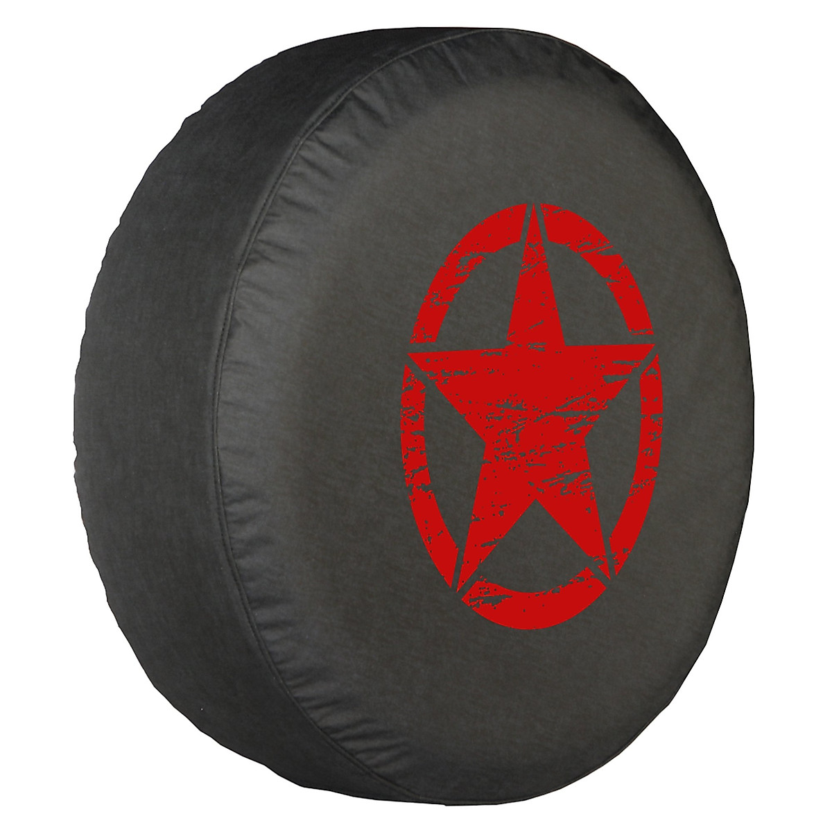Boomerang - 32" Distressed Star - Spare Tire Cover - (Black Denim Vinyl) for Jeep Wrangler JK (2007-2018) - Red (Bright) Print - Made in The USA