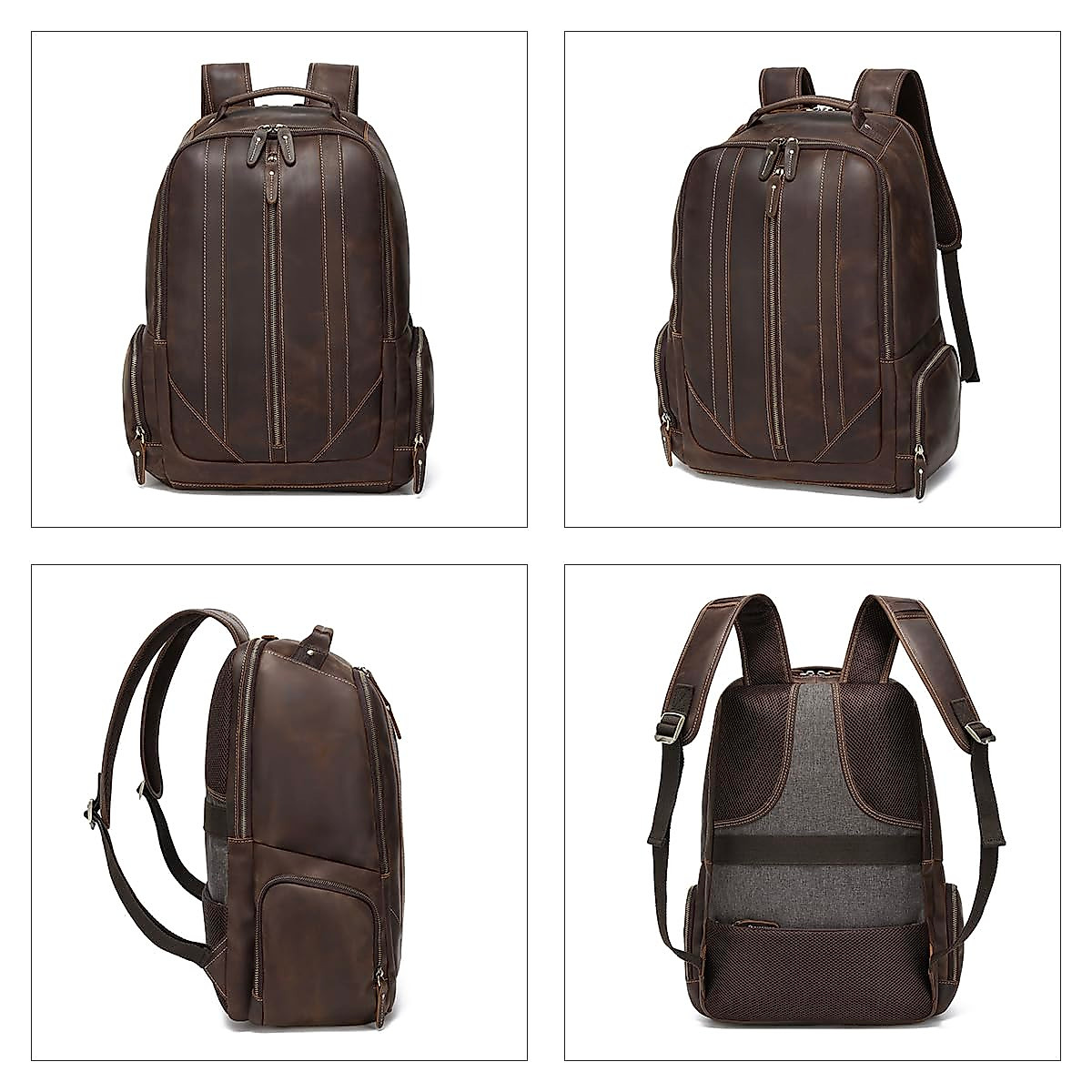 Hespary Full Grain Leather Travel Laptop Backpack For Man 17.3 inch Business Carry On Casual Daypack