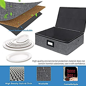 homyfort Platter Storage Case Stackable-China Storage Containers,with Hard Lid Height of 5.3'' and Quilted and Padded Surfaces - Structured Top, Bottom and Sides,4 Felt Dividers Included(Dark Grey)