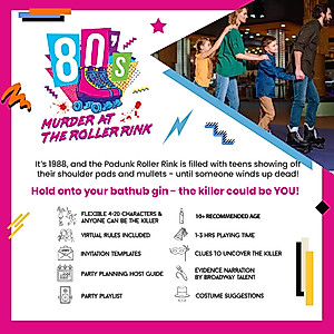 Murder at The Roller Rink: an 80s Teen Murder Mystery Game | Flexible 4-20+ Players | in-Person & Virtual Game Play Instructions | USB with Printable Files