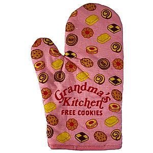 Grandmas Kitchen Free Cookies Oven Mitt Funny Grandmother Gift Baking Kitchen Glove Funny Graphic Kitchenwear Funny Grandma Novelty Cookware Pink Oven Mitt