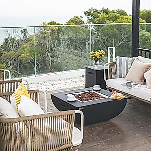 Aurora Concrete Fire Pit 34" x 34" Outdoor Patio Firepit Includes Lava Rocks Modern Fire Pits & Outdoor Fireplaces for Garden, Deck, Indoor & Outdoor Heating