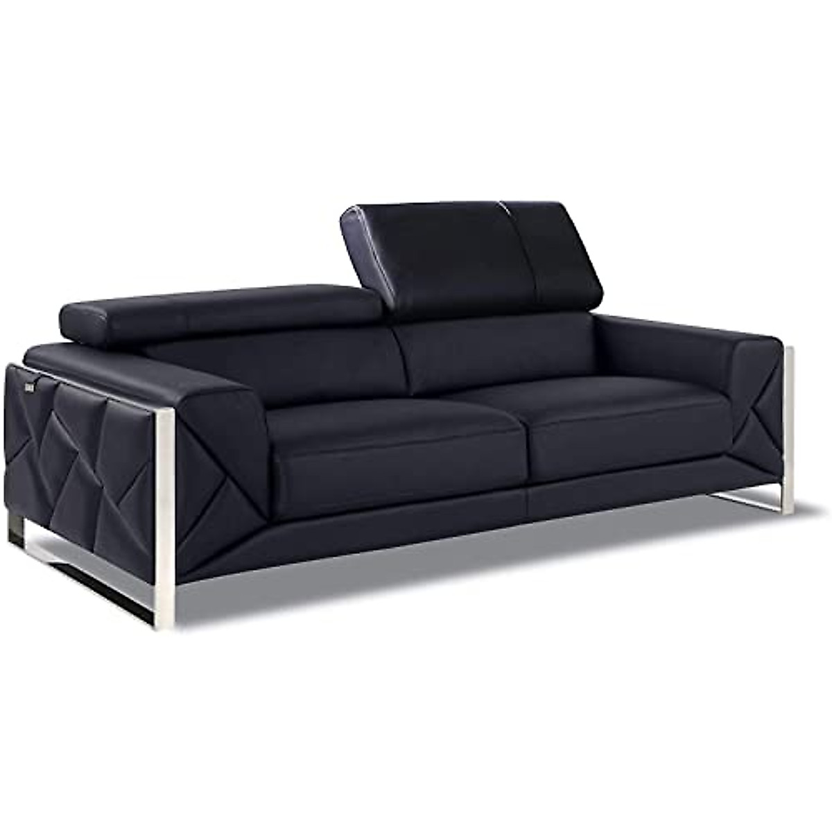Blackjack Furniture Gianni Mid Century Modern Italian Leather Living Room Sofa, Black