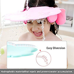 Maveek Baby Bathroom Safety Visor Caps Child Shower Cap，Adjustable Sticker, Comfortable, Soft, Safe, Waterproof & Elastic Ring Hat – for Showers, Bathing, Hair Cut, Pool, Beach, Toddlers (Pink)