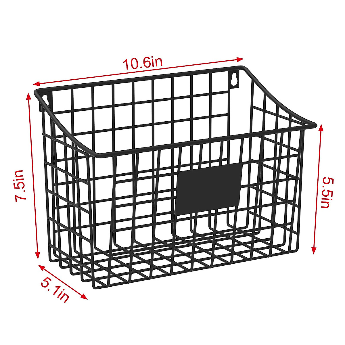 Wall Mounted Bin Basket with 5 Hooks 3 Label Plate Adhesive-3 Pack, Cabinet Hanging Metal Wire Basket,Rustic Farmhouse Decor, Storage Organization Shelf for Pantry Kitchen Bathroom 10.6*7.5*5.1inch