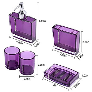 Zerodis 5pcs Purple Bathroom Accessory Set, Acrylic Bathroom Accessories Sets Bathroom Vanity Countertop Accessory Set for Home…